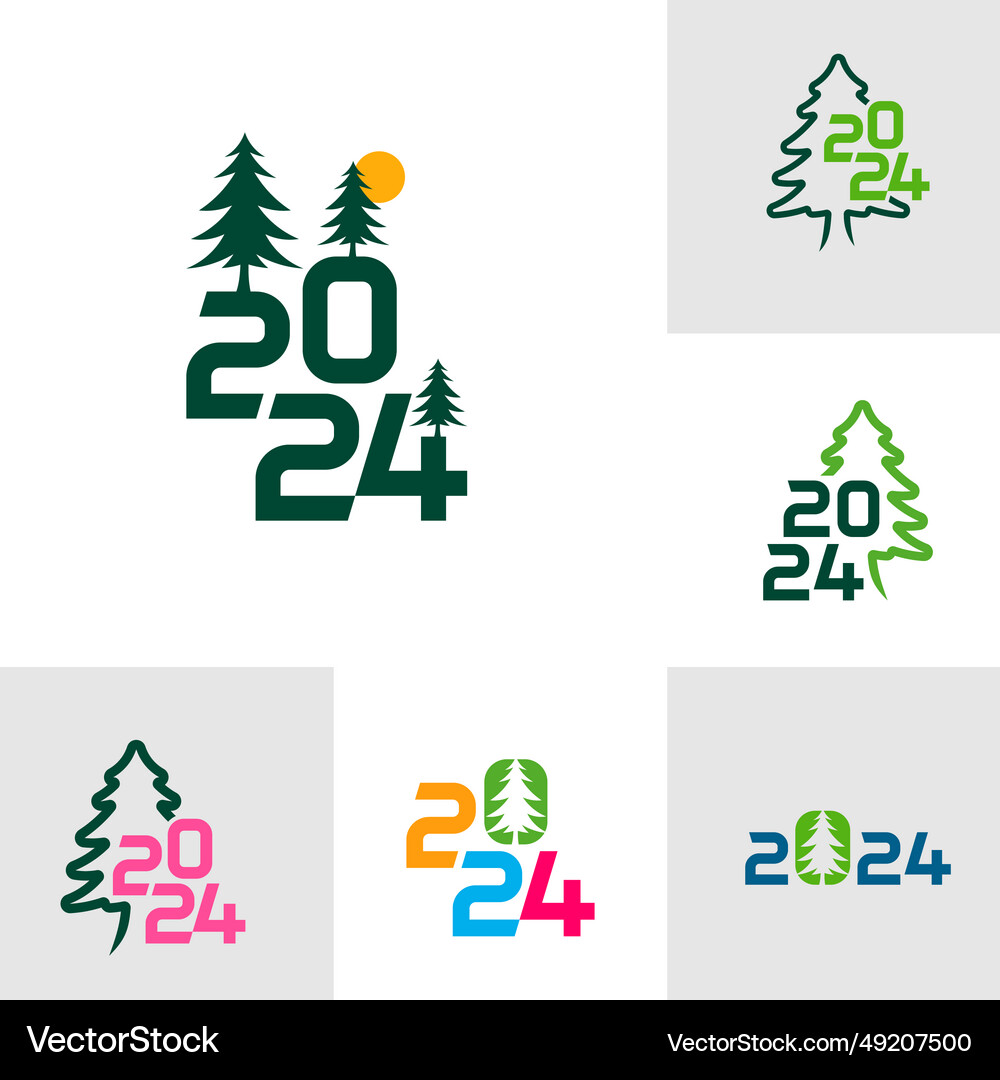 Set of 2024 pine tree logo design creative Vector Image