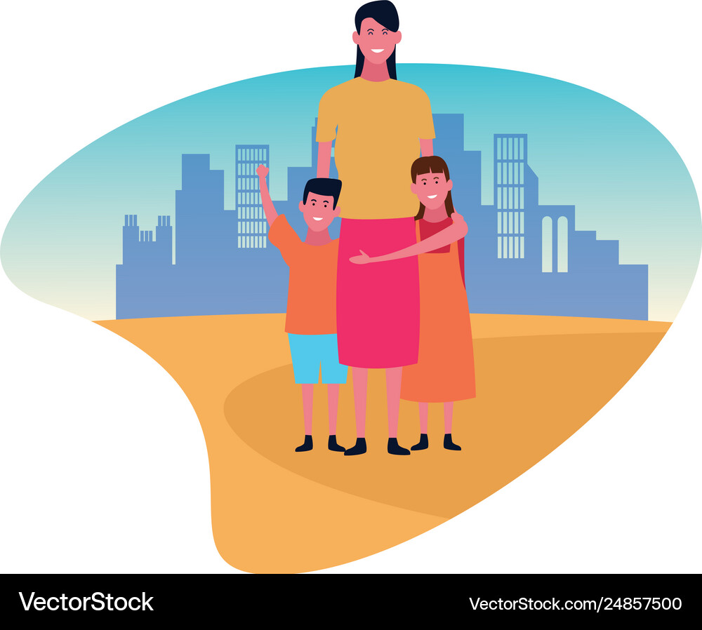 Single mother with daughter and son Royalty Free Vector