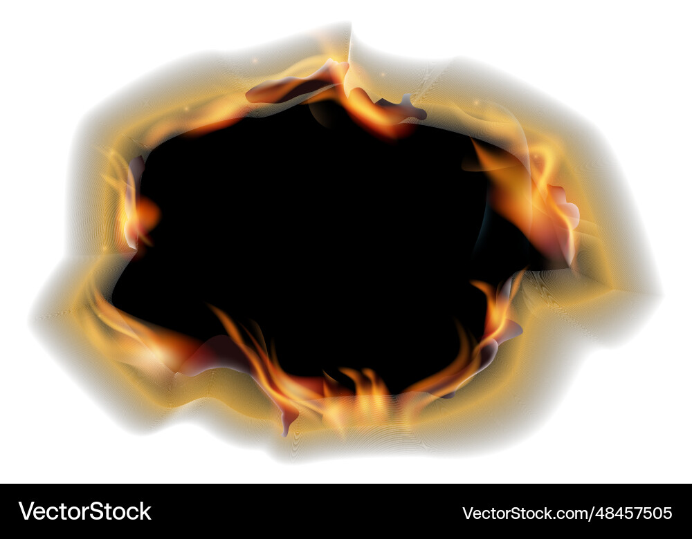 Burnt hole mockup realistic fire flame on white Vector Image