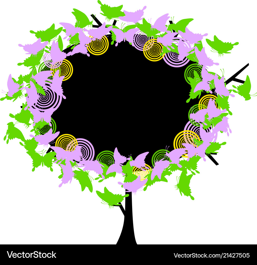 Colorful tree with lace butterflies Royalty Free Vector