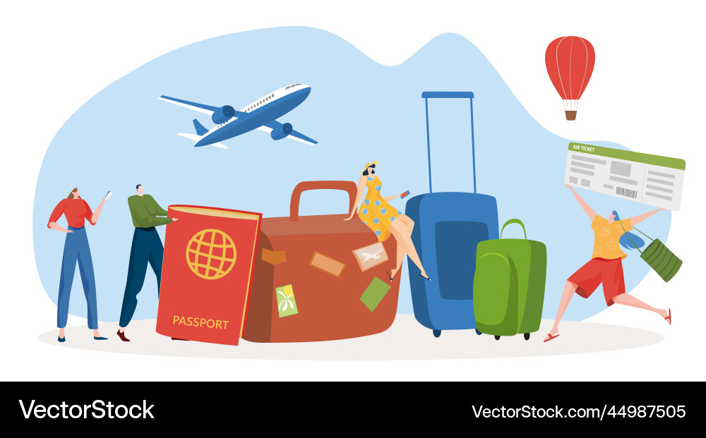 People tiny character together reservation travel Vector Image