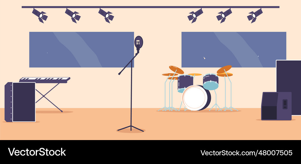 Rock music stage vibrant setup with drums Vector Image