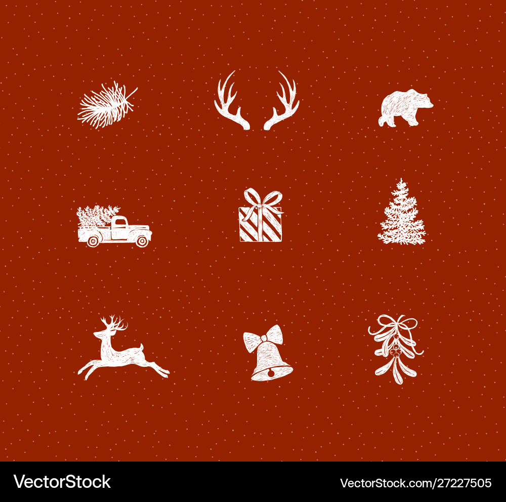 Set christmas decorative icons red Royalty Free Vector Image