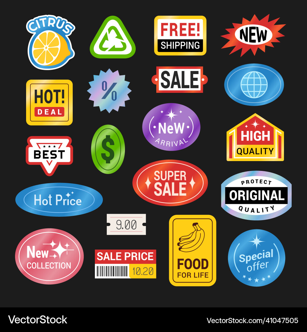 Shopping retro stickers decorative design set Vector Image