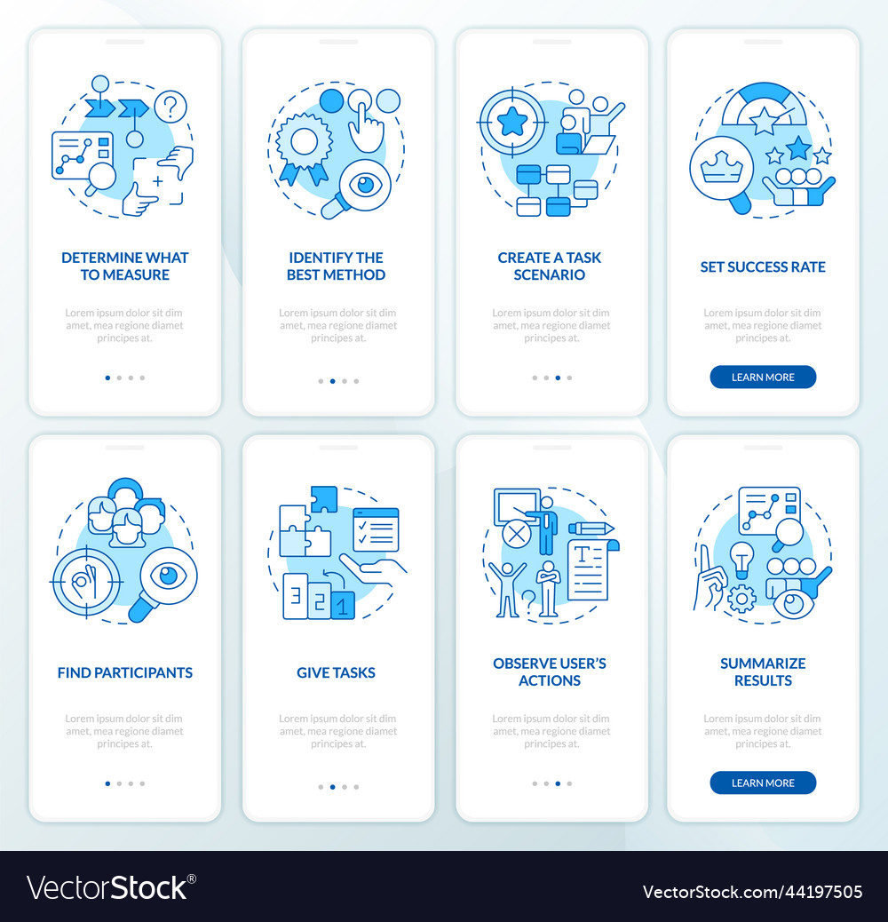 Usability Test Plan Blue Onboarding Mobile App Vector Image