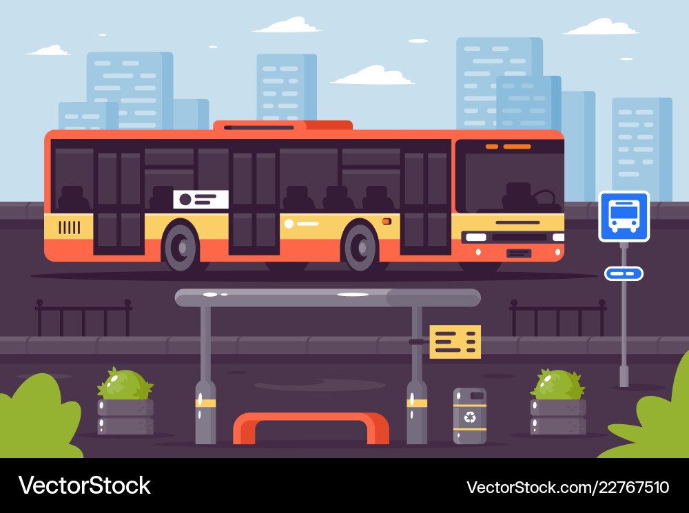 Bus public transport at the stop Royalty Free Vector Image