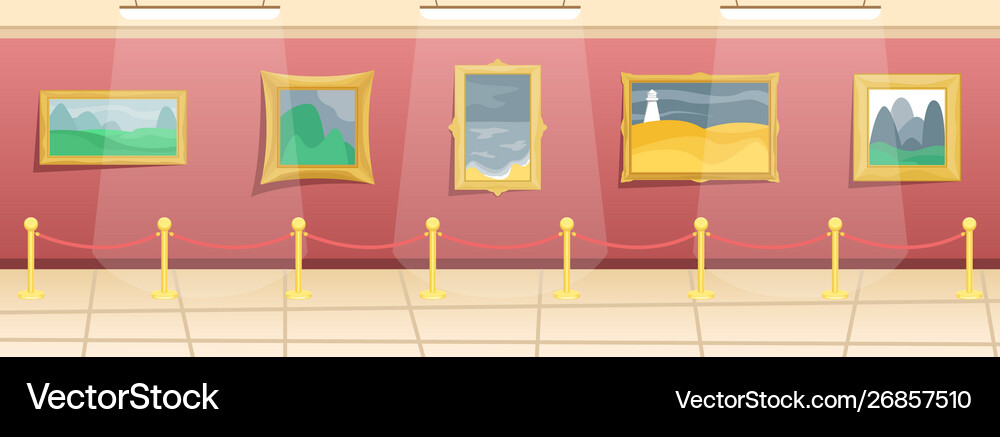 Fine arts museum hall with paintings Royalty Free Vector