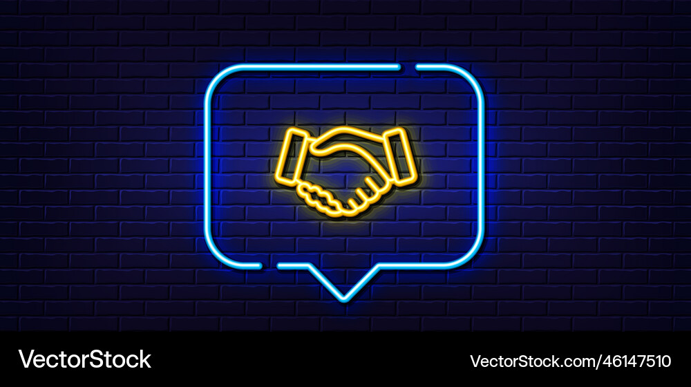 Handshake line icon hand gesture sign neon light Vector Image