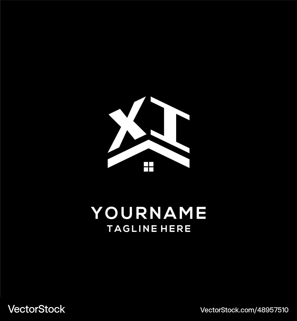 Initial xi logo with abstract home roof simple Vector Image