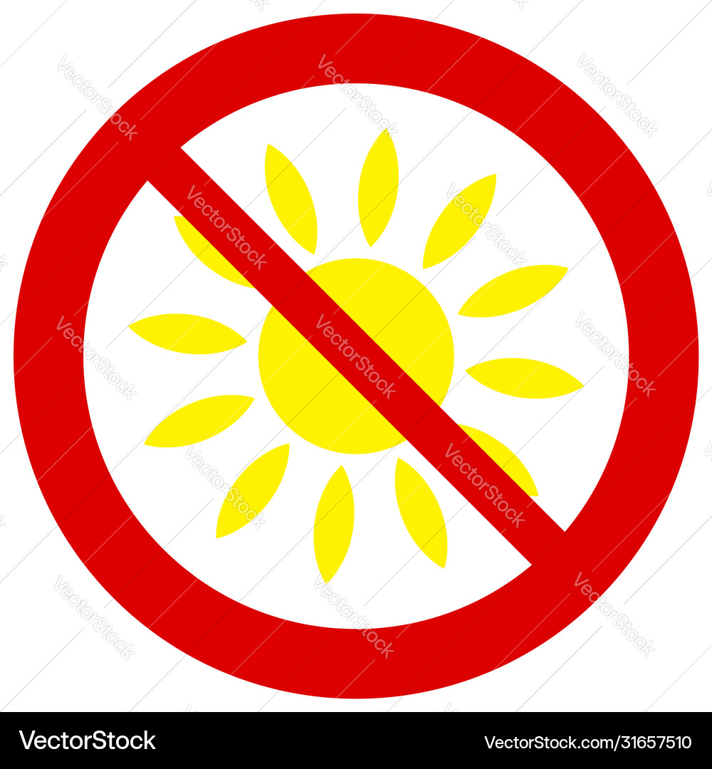 No sun icon not to allow sunlight prohibited Vector Image