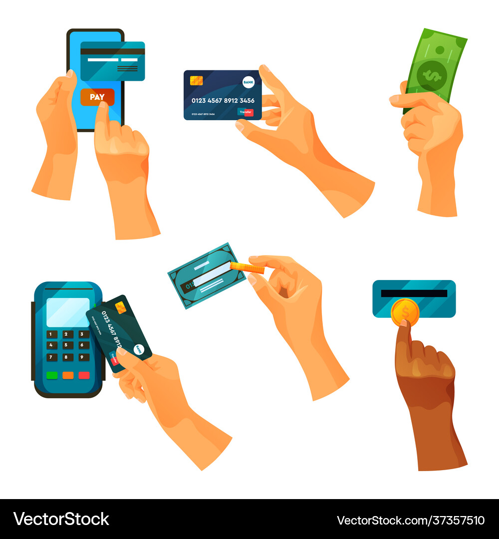 Operations with money set payment hands icons Vector Image