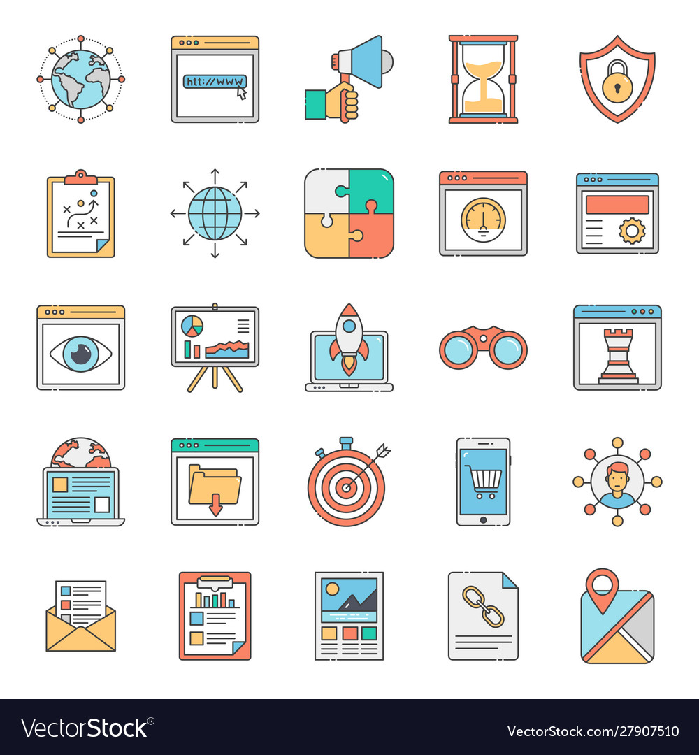 Seo website flat icons pack Royalty Free Vector Image