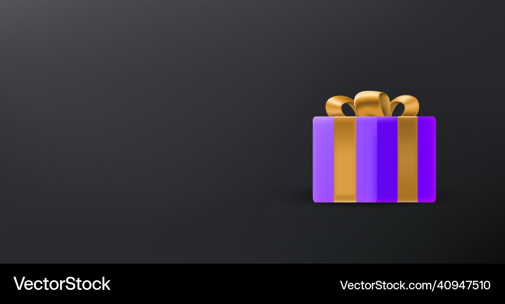 Violet gift box with golden bow on dark Royalty Free Vector