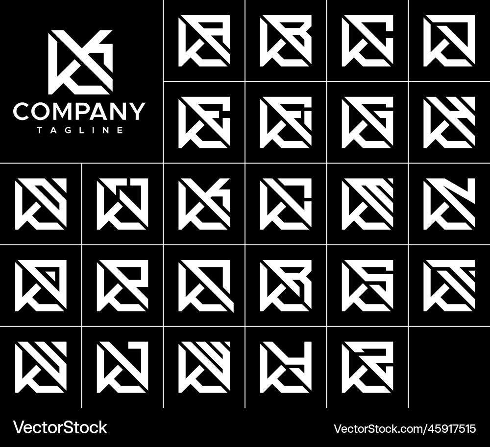 Bundle of abstract square k letter logo design Vector Image