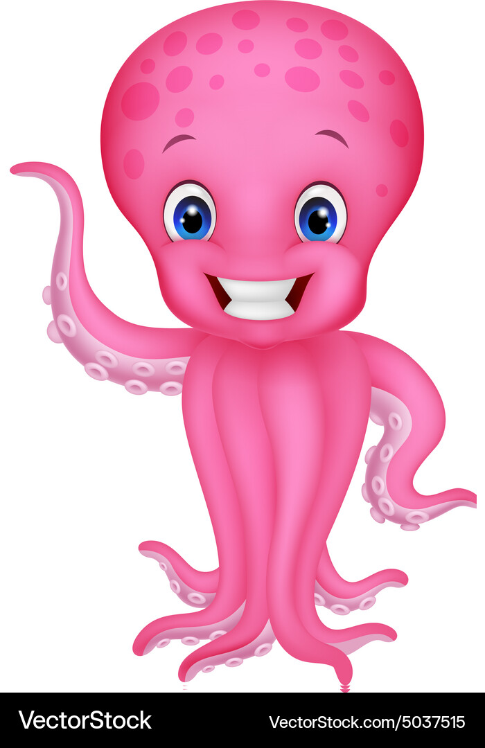 Cute cartoon octopus waving Royalty Free Vector Image
