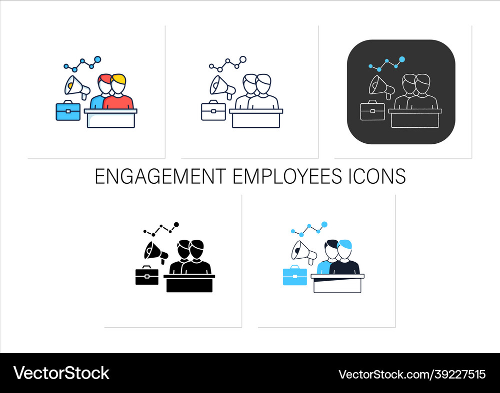 Engagement employees icons set Royalty Free Vector Image