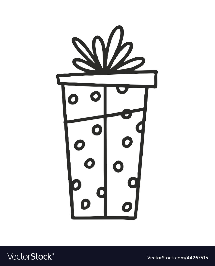 Gift box doodle isolated on white background Vector Image