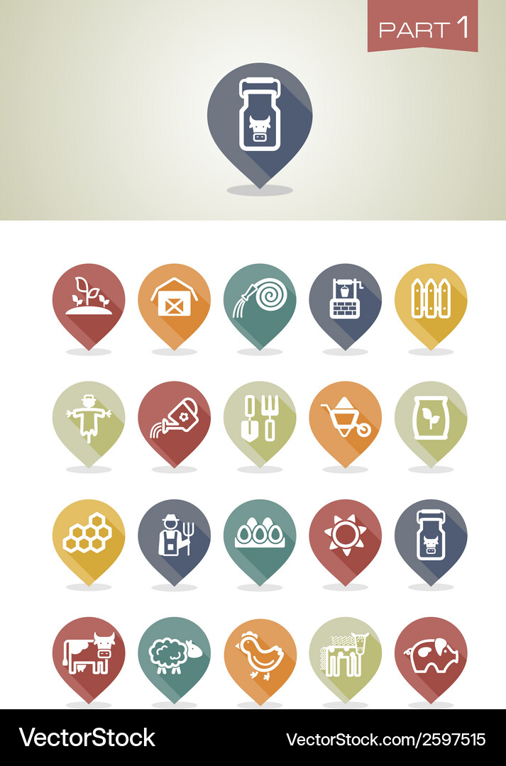 Mapping pins icons farm part 1 Royalty Free Vector Image