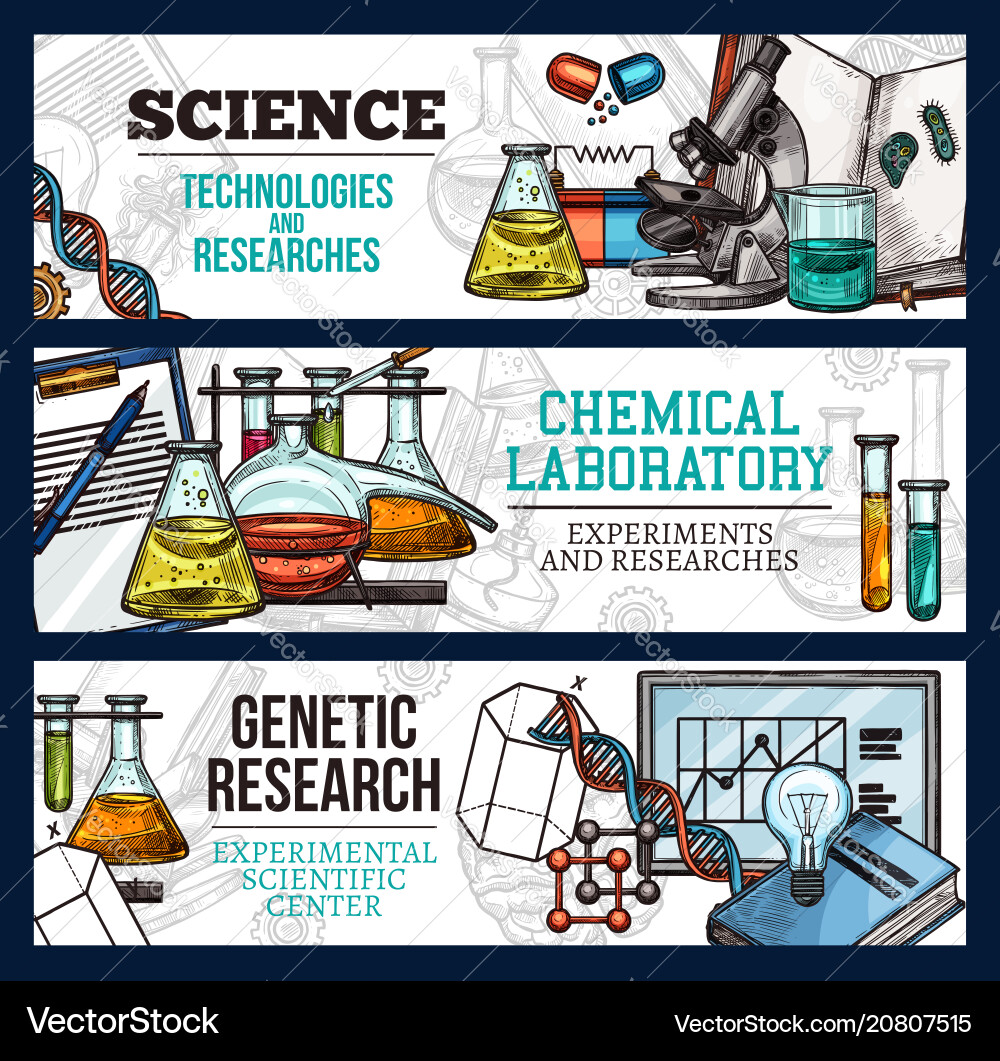 Sketch banners for science and research Royalty Free Vector