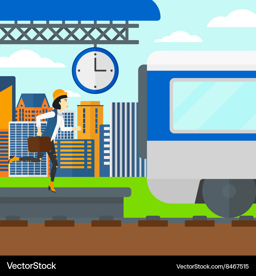 Woman running along the platform Royalty Free Vector Image