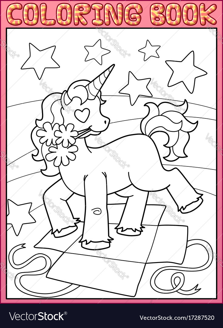 Coloring book page little unicorn birthday party Vector Image