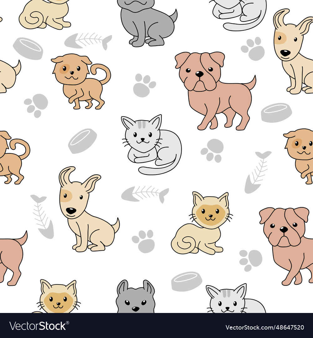 Cute dogs doodle set cat and dog seamless pattern Vector Image