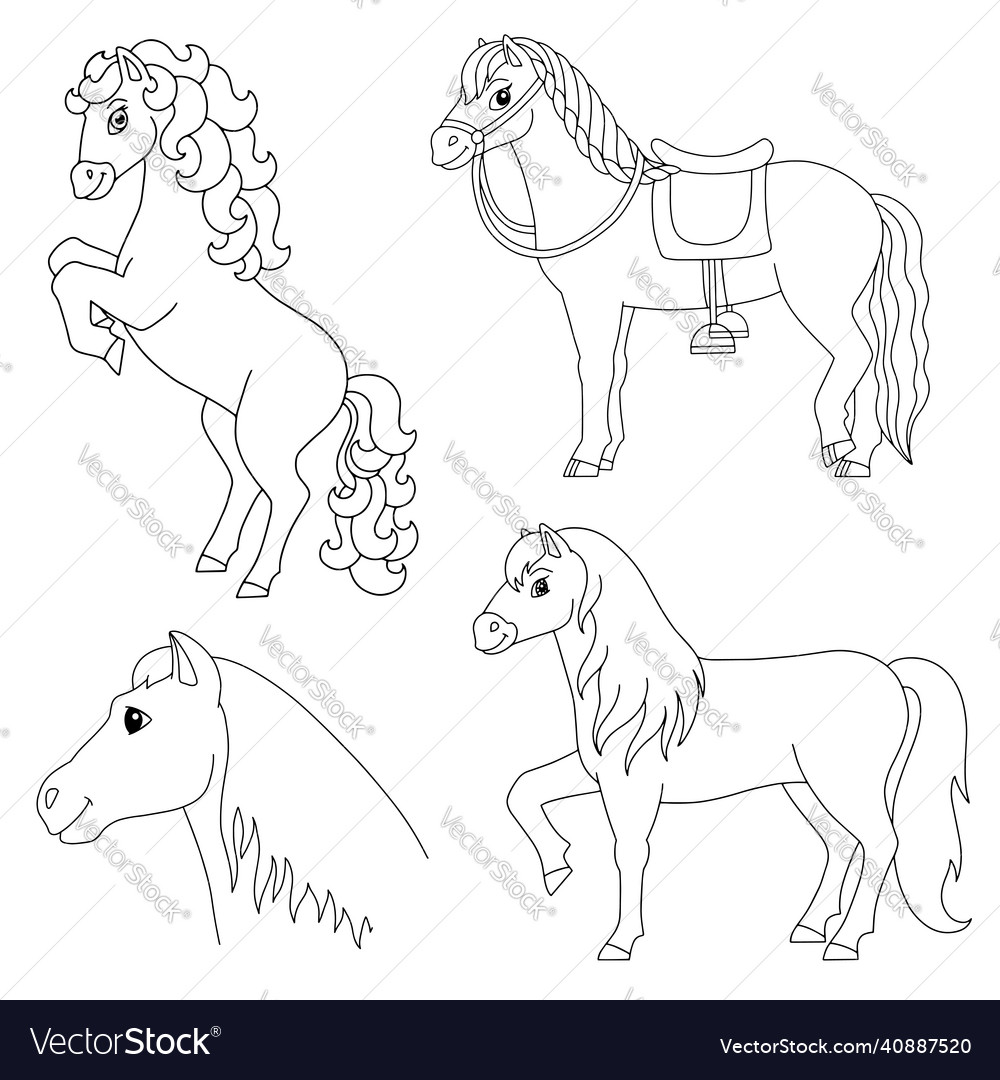 Cute horse farm animal coloring book page Vector Image