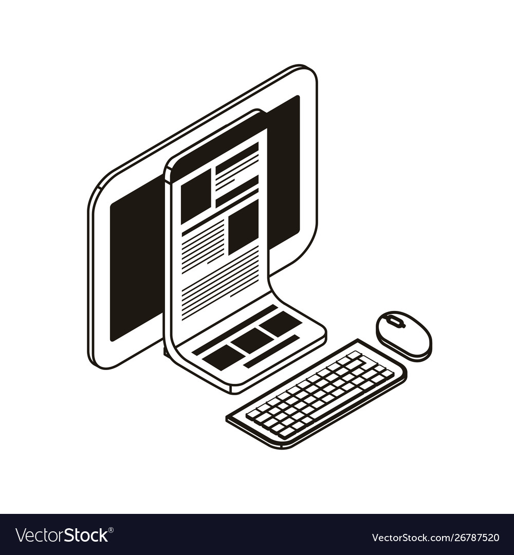 Desktop computer screen with sheets paper Vector Image