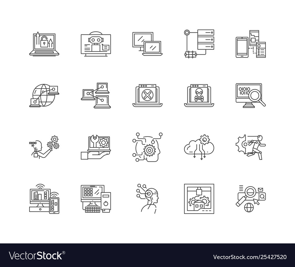 Digital tech services line icons signs Royalty Free Vector