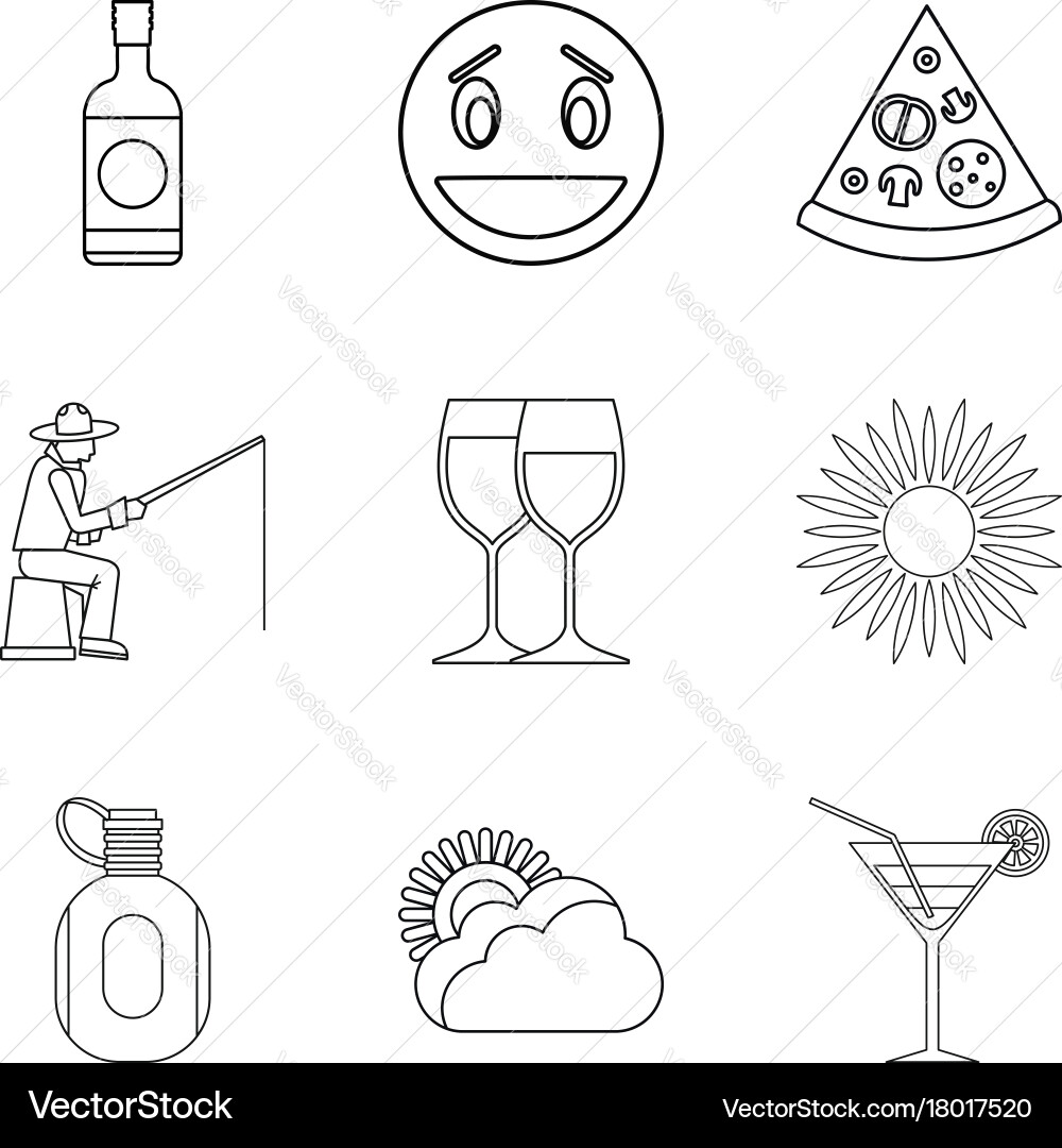 Night gathering icons set outline style Royalty Free Vector