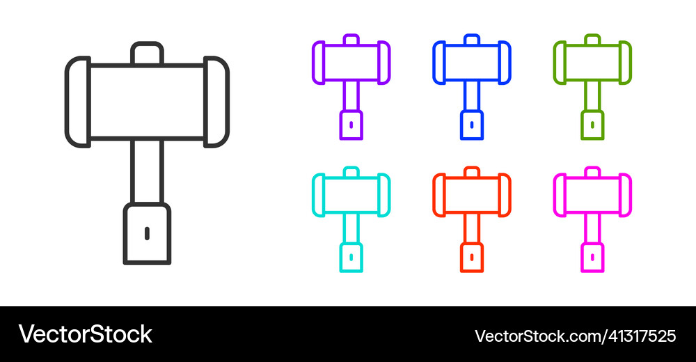 Black line medieval battle hammer icon isolated Vector Image