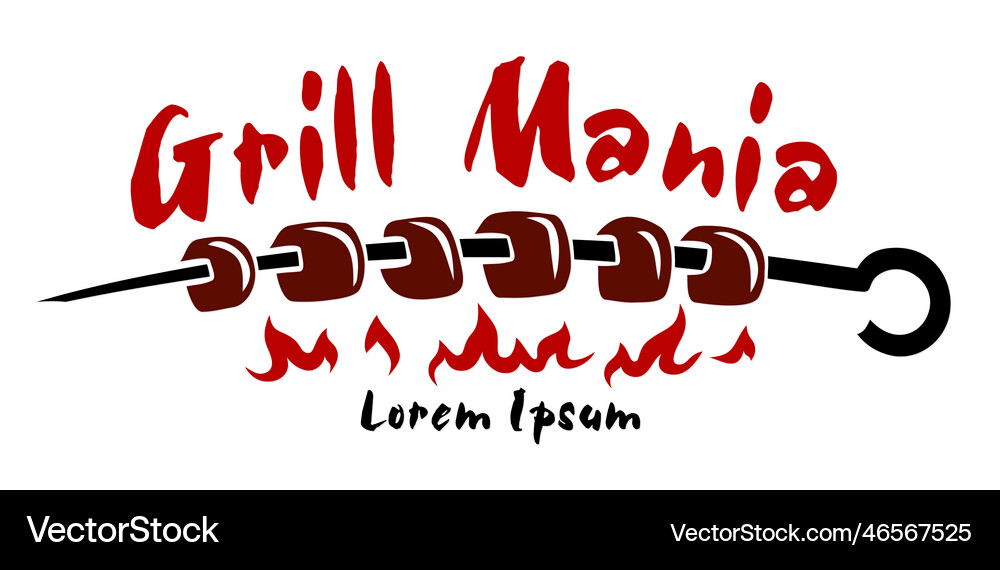 Grill symbol with fire and meat Royalty Free Vector Image