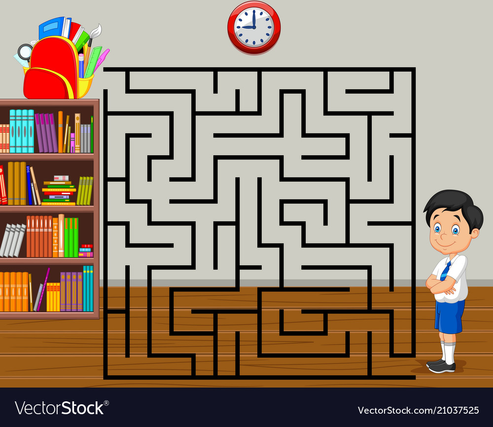 Help the boy to find his backpack maze game Vector Image