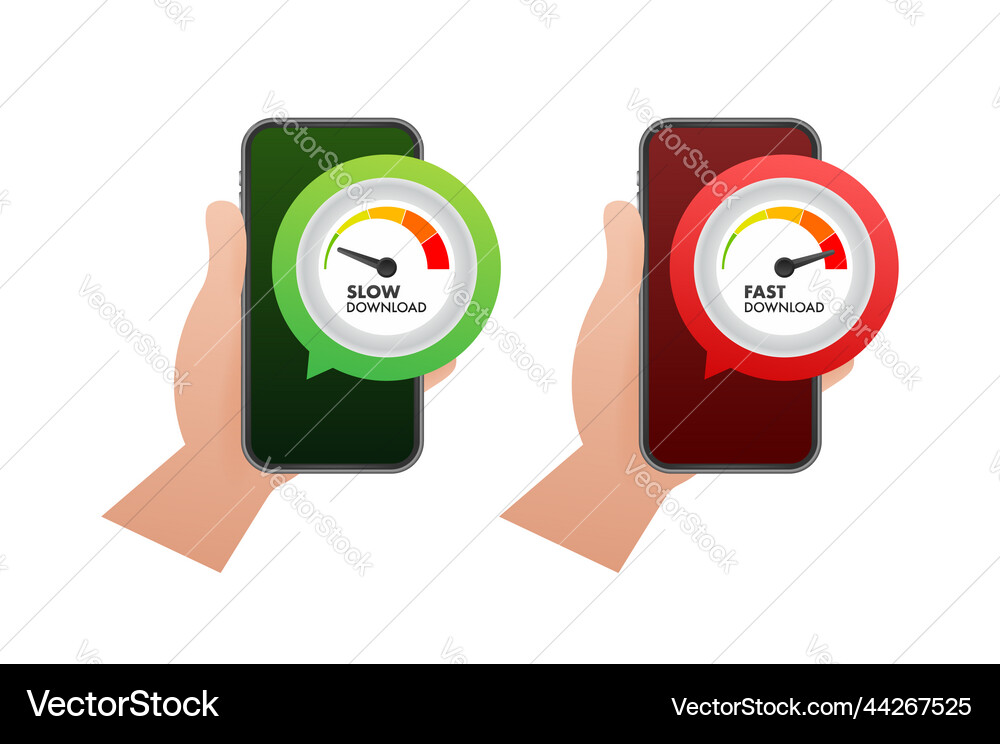 Speedometers with slow and fast download Vector Image