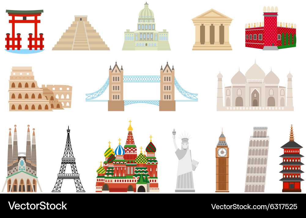 World landmarks icons in flat style Royalty Free Vector