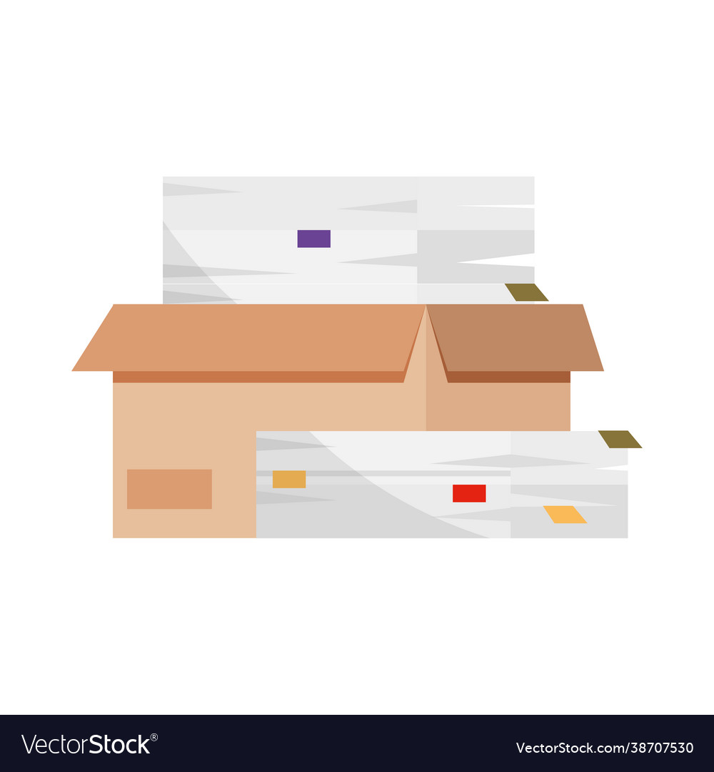 Box with stack paperwork Royalty Free Vector Image