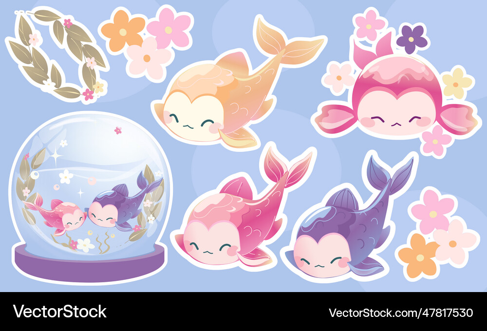 Cute fish sticker set for kids Royalty Free Vector Image