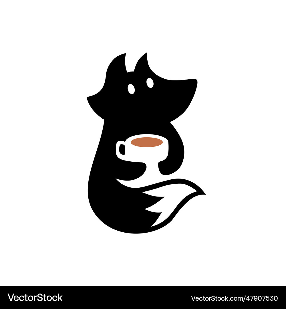 Fox coffee cafe glass cup negative space logo icon