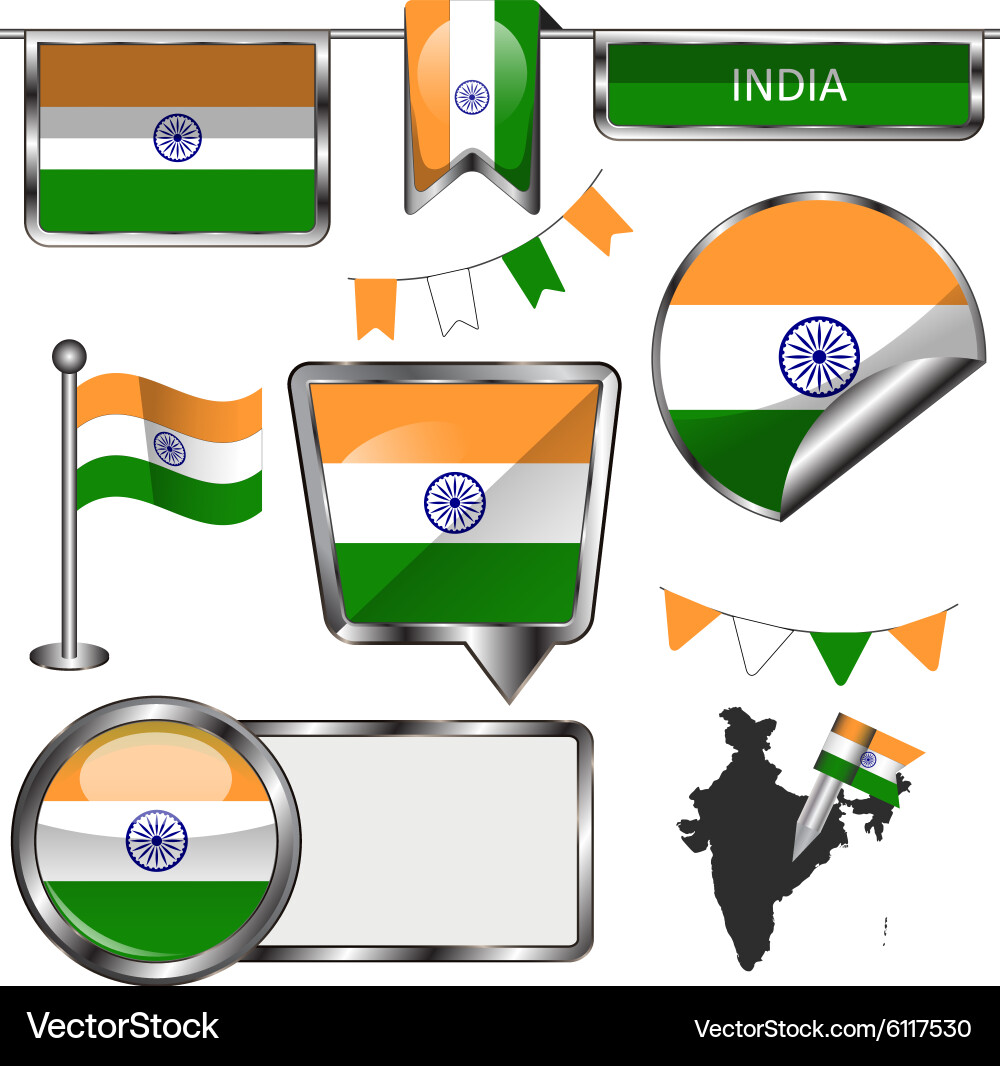 Glossy icons with indian flag Royalty Free Vector Image