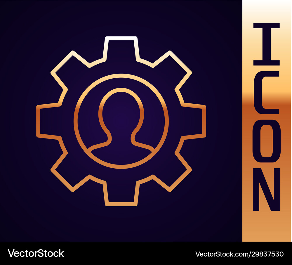 Gold line human with gear inside icon isolated Vector Image