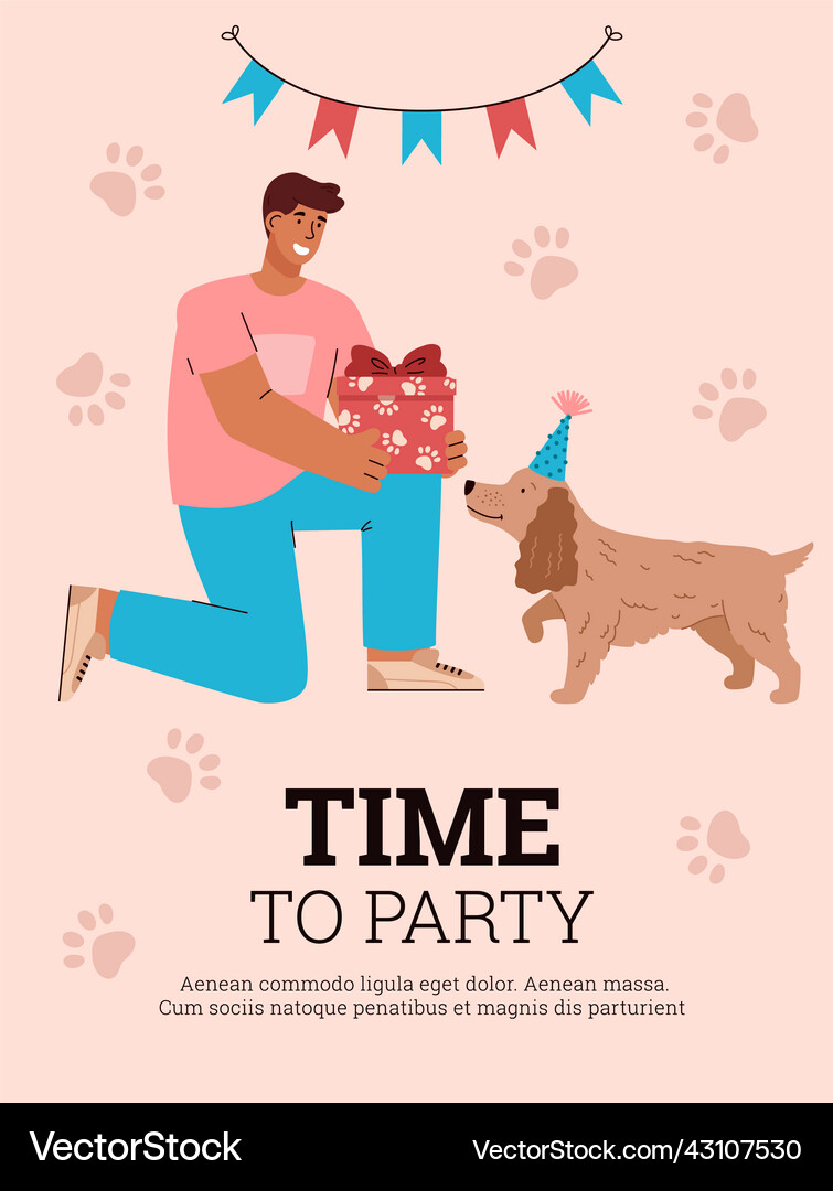 Pets party banner or invitation card template flat