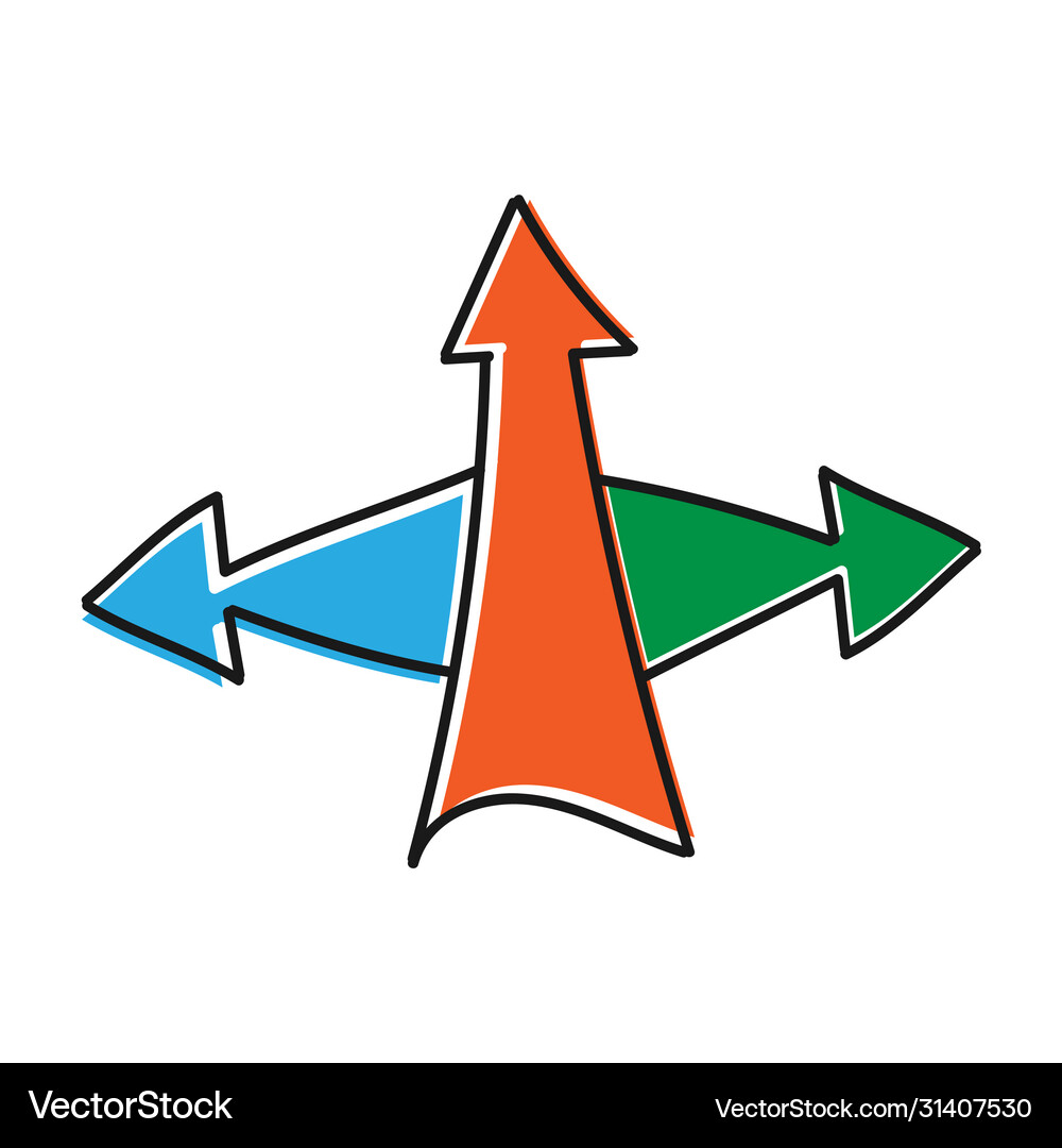 Triple color arrow in doodle style drawing Vector Image