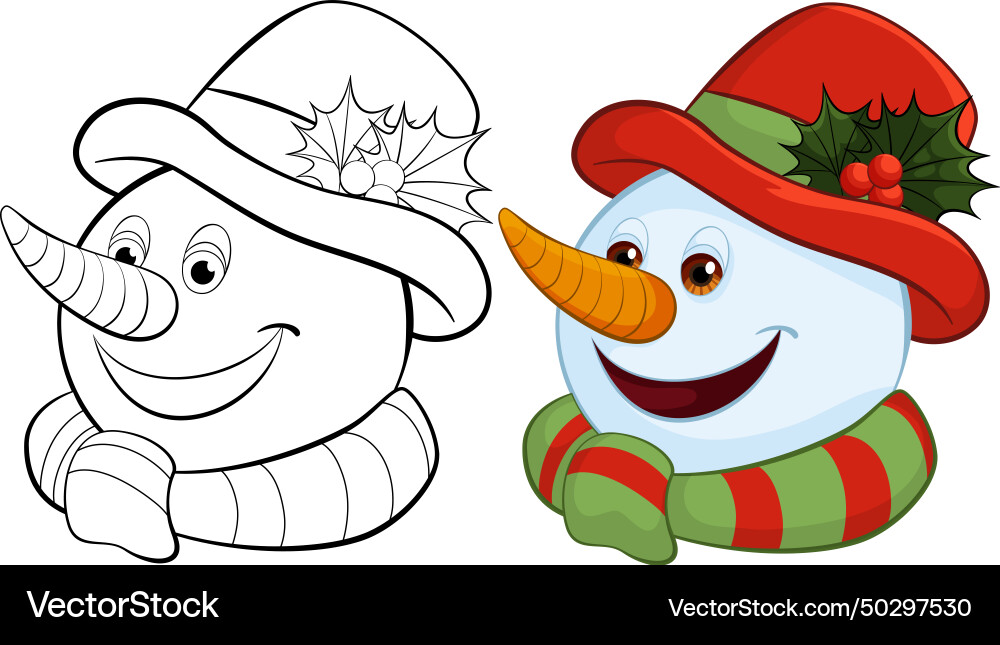 Two snowmen one colored and line art Royalty Free Vector