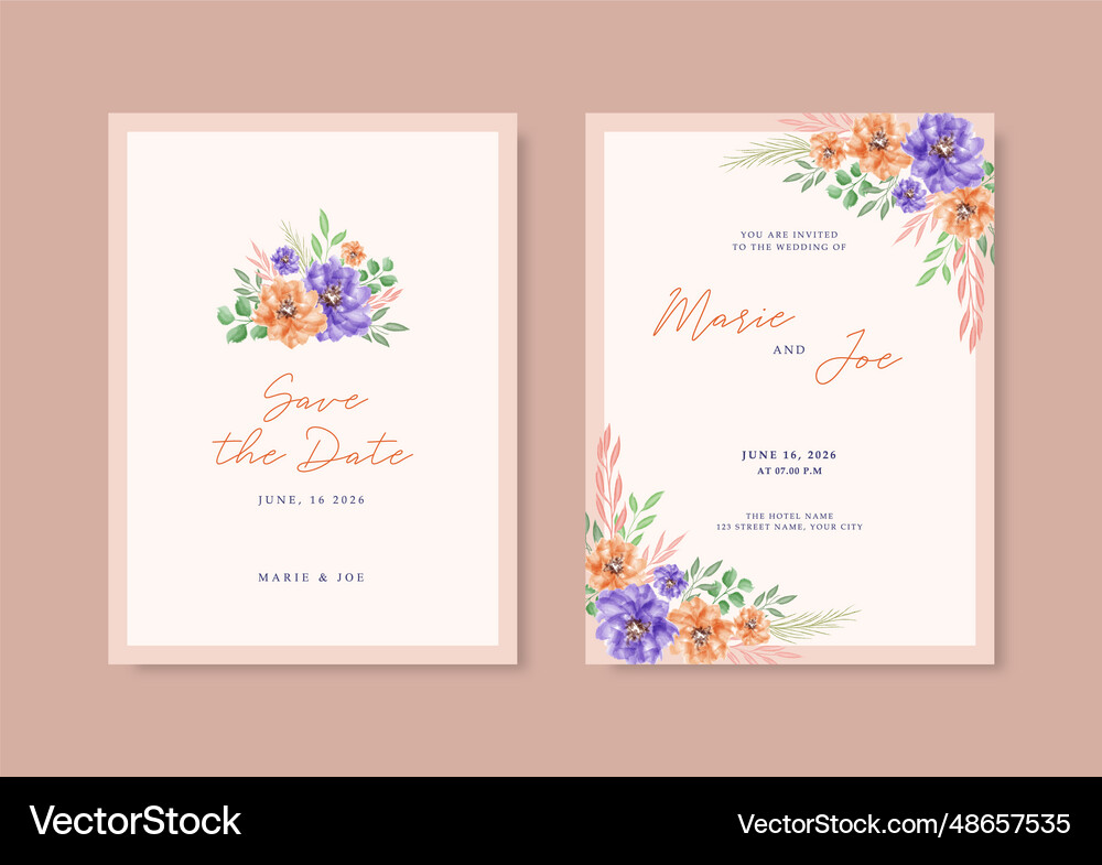 Beautiful wedding card with floral frame Vector Image