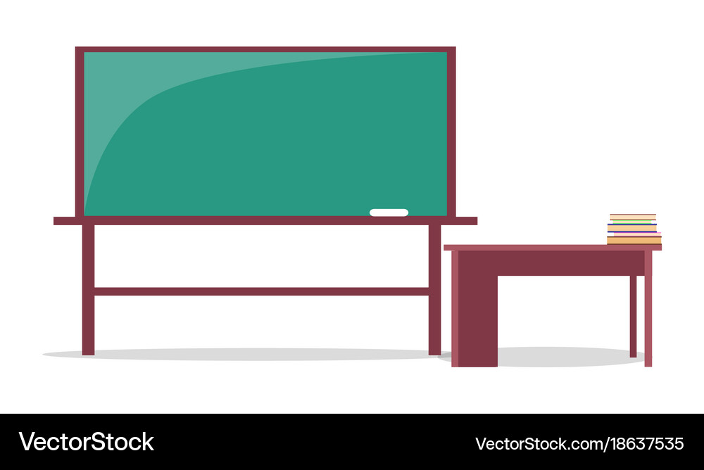 Blackboard with piece chalk and teachers table Vector Image