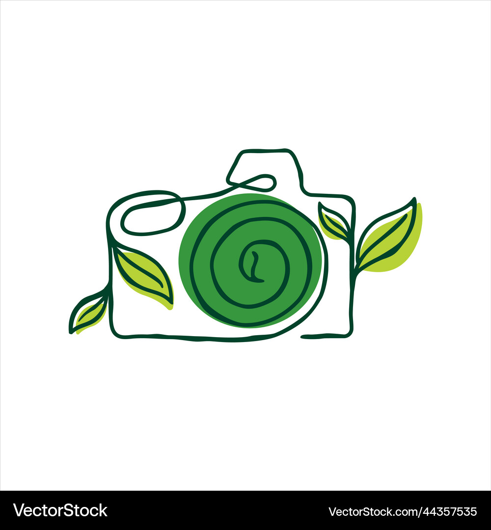 Camera with leaf combine nature photography logo Vector Image