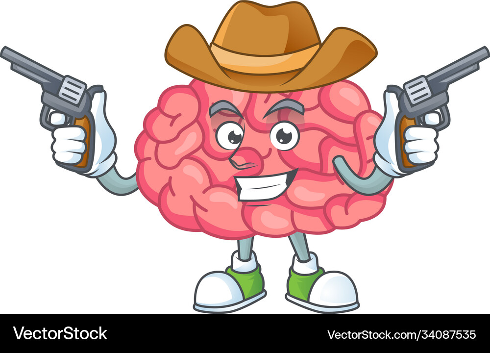 Cartoon Cowboy Brain with Guns Royalty Free Vector Image