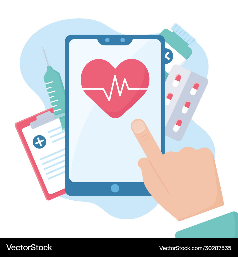 Doctor online hand touching screen smartphone app Vector Image