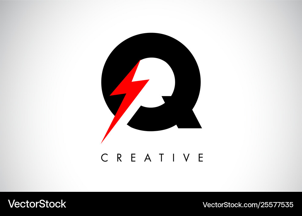 Q letter logo design with lighting thunder bolt Vector Image