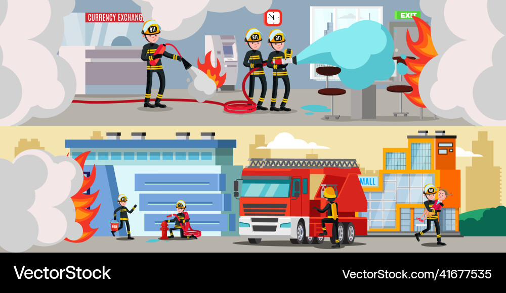 Rescue service colorful horizontal banners Vector Image